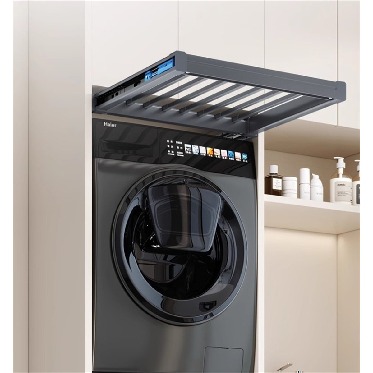 Meta Tarmor Hidden Retractable Clothes Drying Rack With Pull-Out Clothes Hanger Above The ...